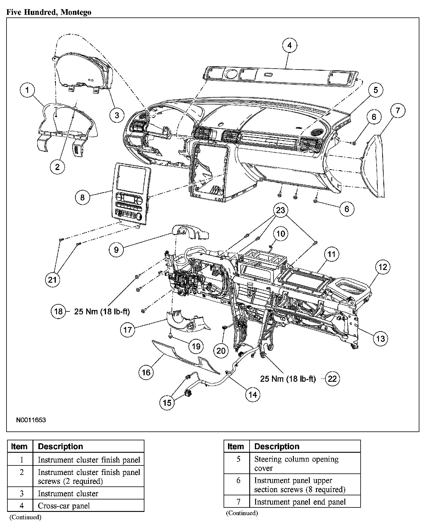 Instrument Panel - Exploded View — 2006 Mercury Montego 2WD V6-3.0L VIN ...