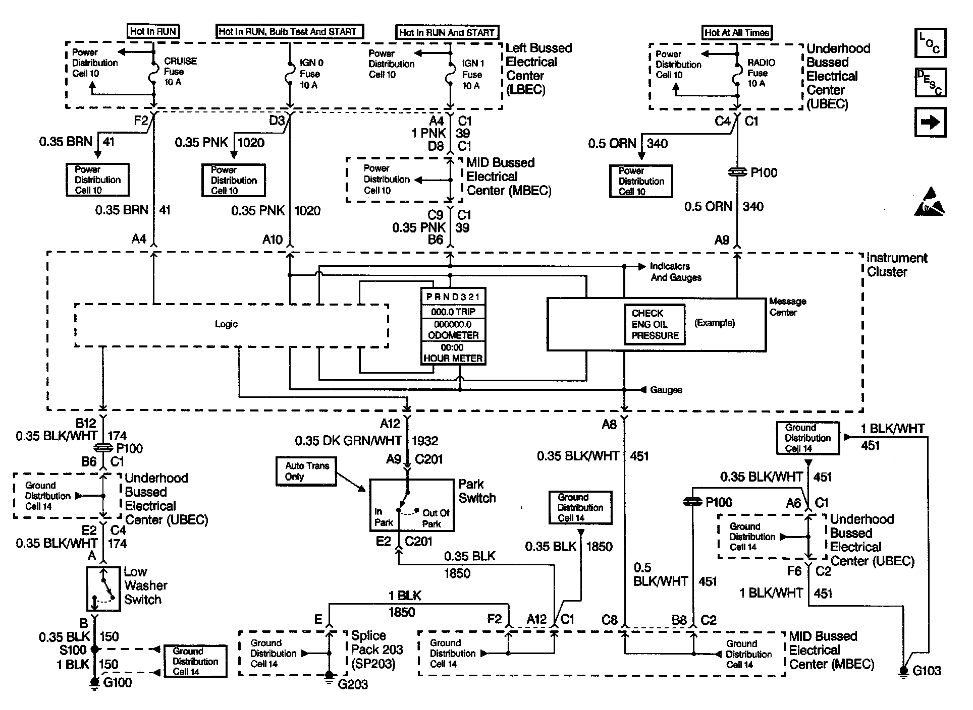 Underhood Bussed Electrical Center, Low Washer SW, Park SW — 1999 ...