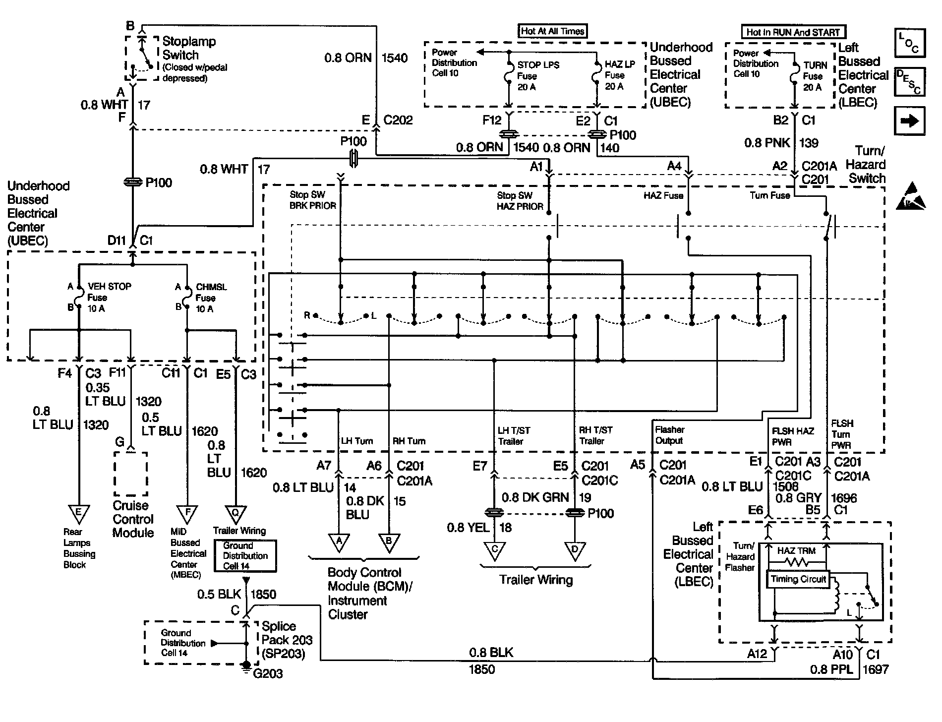 Stoplamp Switch, Underhood Bussed Electrical Center — 1999 GMC K 2500 ...